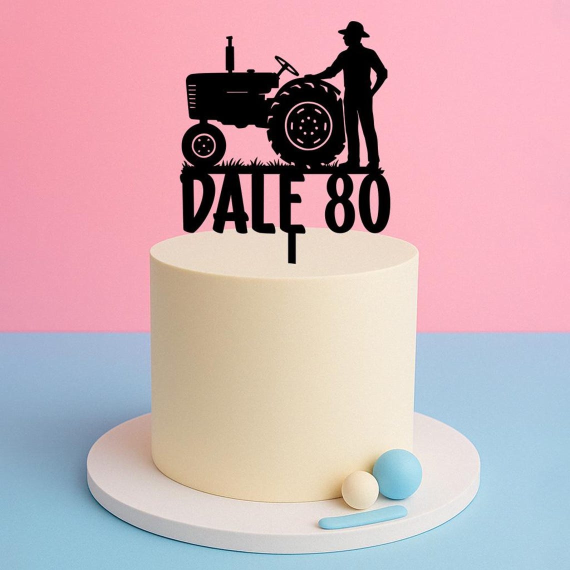 Farmer With Tractor Cake Topper – Custom Name & Age for Rural Birthdays ...