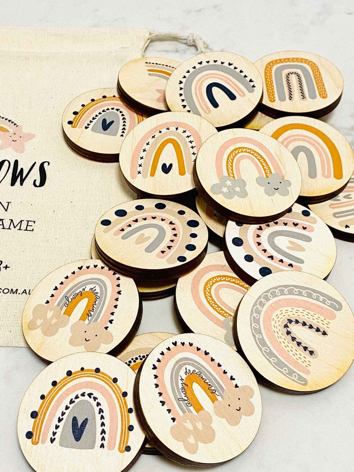 Rainbow Themed Wooden Memory Game Make a Match Wood Matching - Etsy