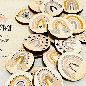 Rainbow Themed Wooden Memory Game - Make a Match Wood Matching Memory ...
