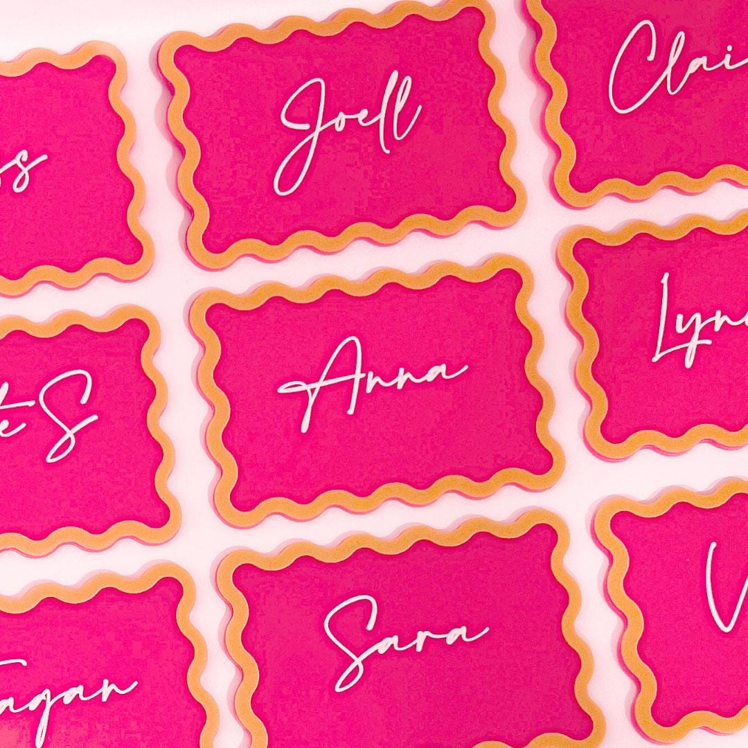 Personalised Wavy Border Place Cards – Custom Acrylic Name Tags ...