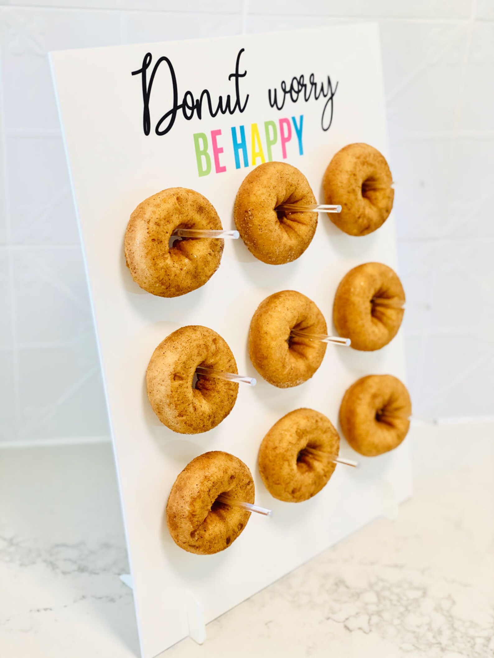 Donut Worry Be Happy Donut Stand | Donuts Wall | Wedding Donut Stand ...
