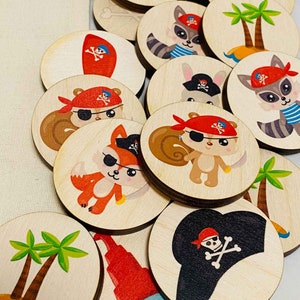 Pirate Themed Wooden Memory Game - Make a Match Wood Matching Memory ...