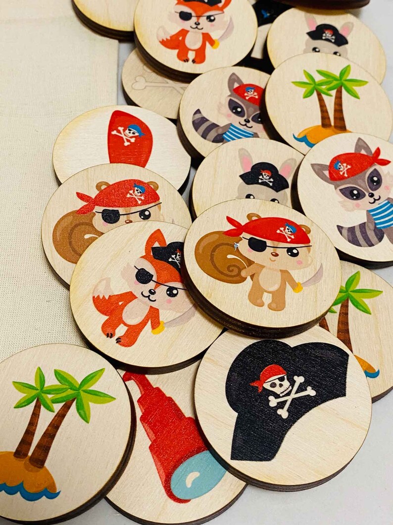 Pirate Themed Wooden Memory Game Make a Match Wood Matching - Etsy