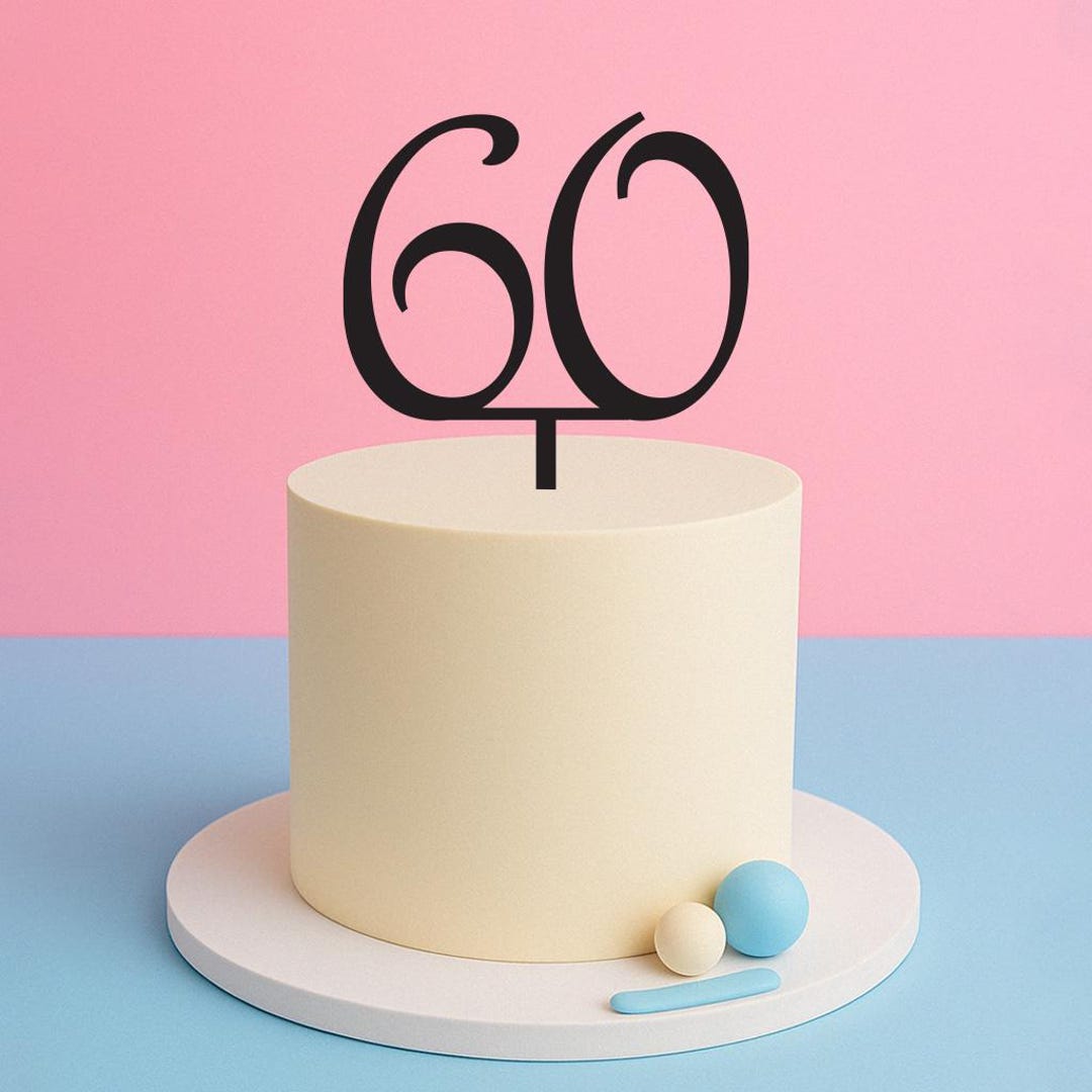 60 Cake Topper – Acrylic Sixtieth Birthday Number – Elegant Milestone ...
