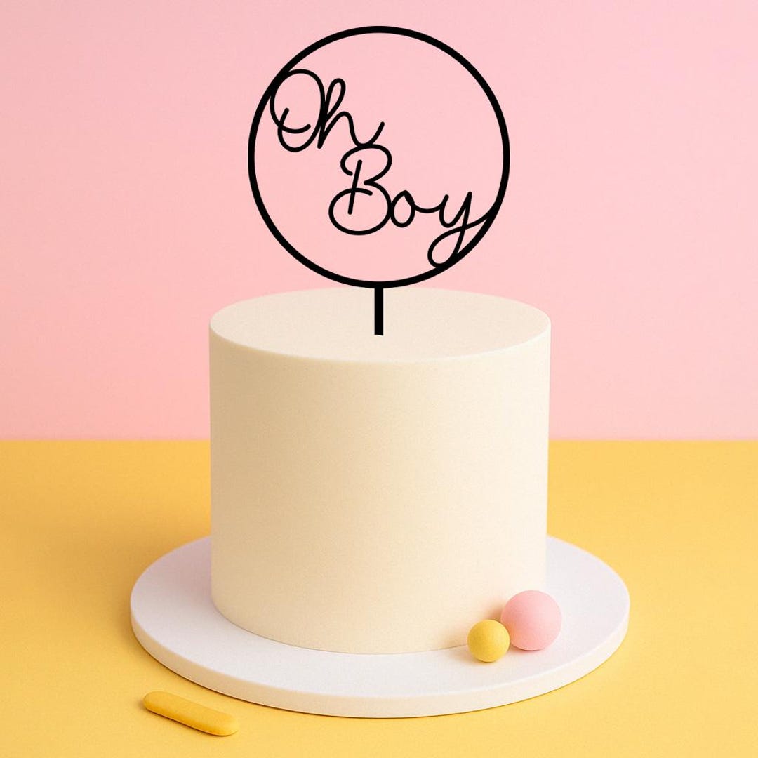 Oh Boy Cake Topper – Round Script Baby Shower Topper for Boys - Etsy