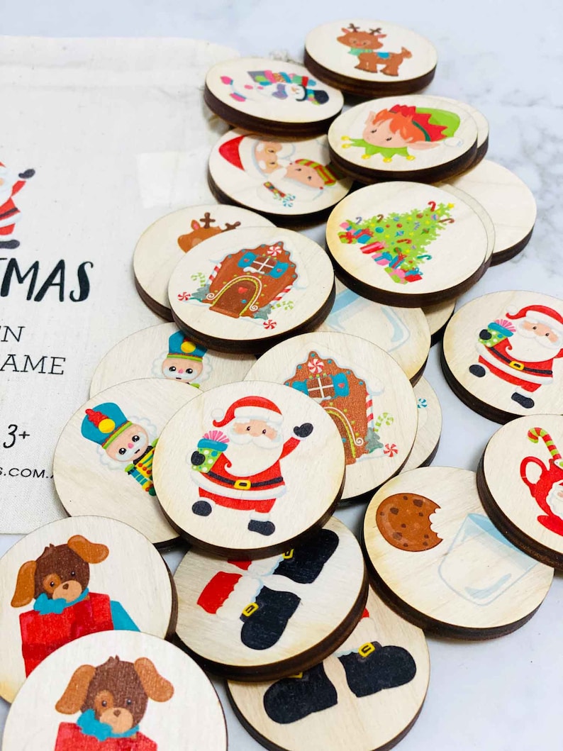 Christmas Themed Wooden Memory Game Make a Match Wood - Etsy