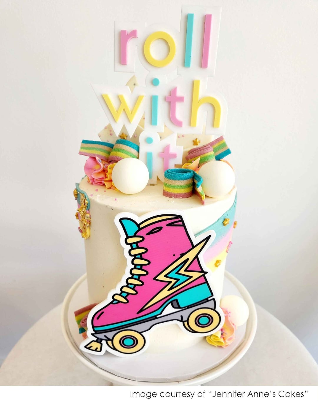 Roller Skating "roll With It" Cake Topper & Plaque - Fun 3D Cake ...