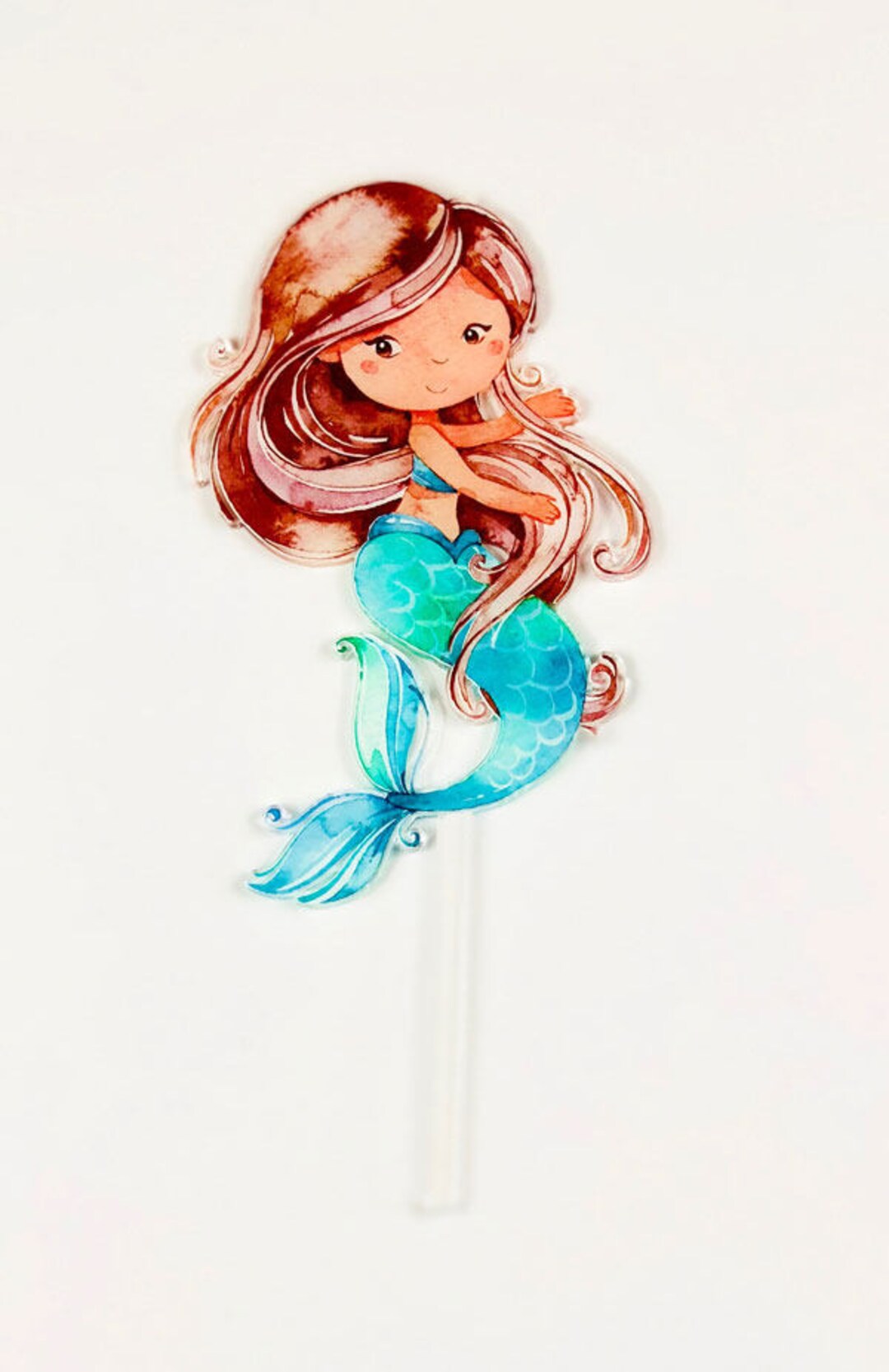 Cute Mermaid Cake Topper - Pretty Brunette Mermaid Birthday Cake ...