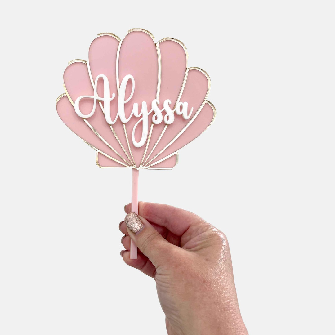 Double-layered Clam Shell Cake Topper - Personalised Mermaid or Beach ...