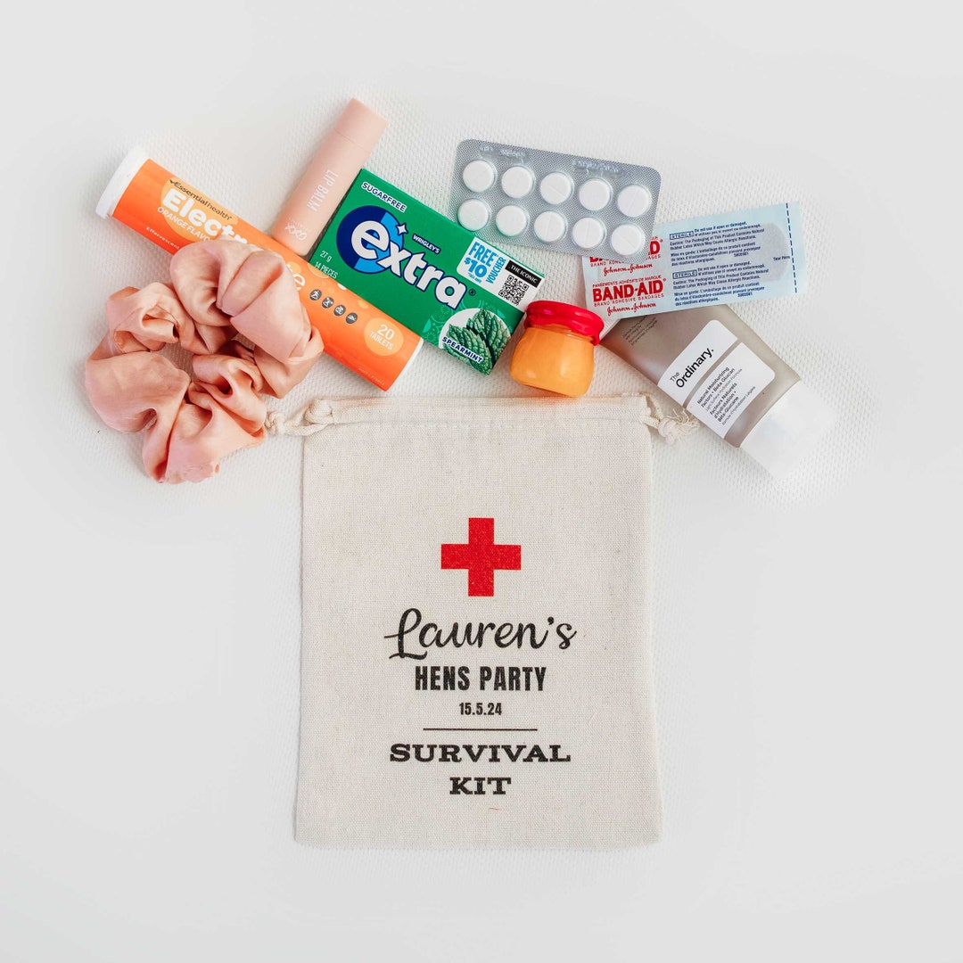 Personalised Hens Party Survival Kit UV Printed Calico Bag - Multiple ...