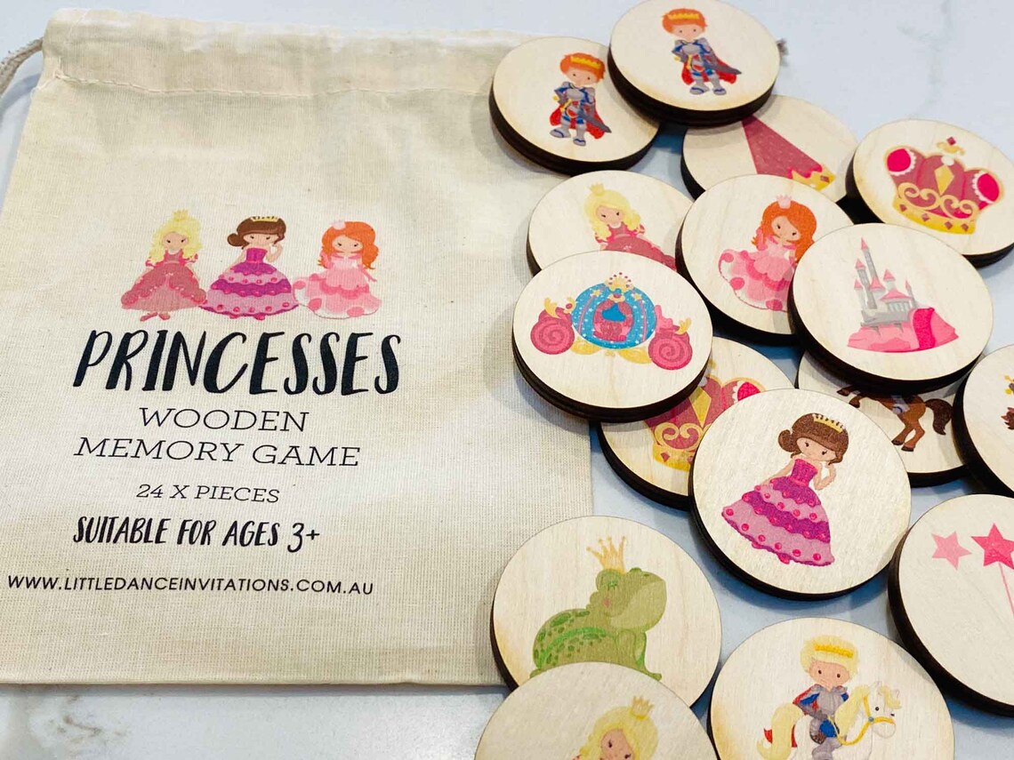 Princess Themed Wooden Memory Game Make a Match Wood | Etsy