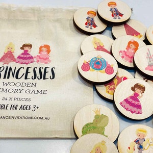 Princess Themed Wooden Memory Game - Make a Match Wood Matching Memory ...