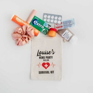 Personalised Hens Party Survival Kit UV Printed Calico Bag - Multiple ...