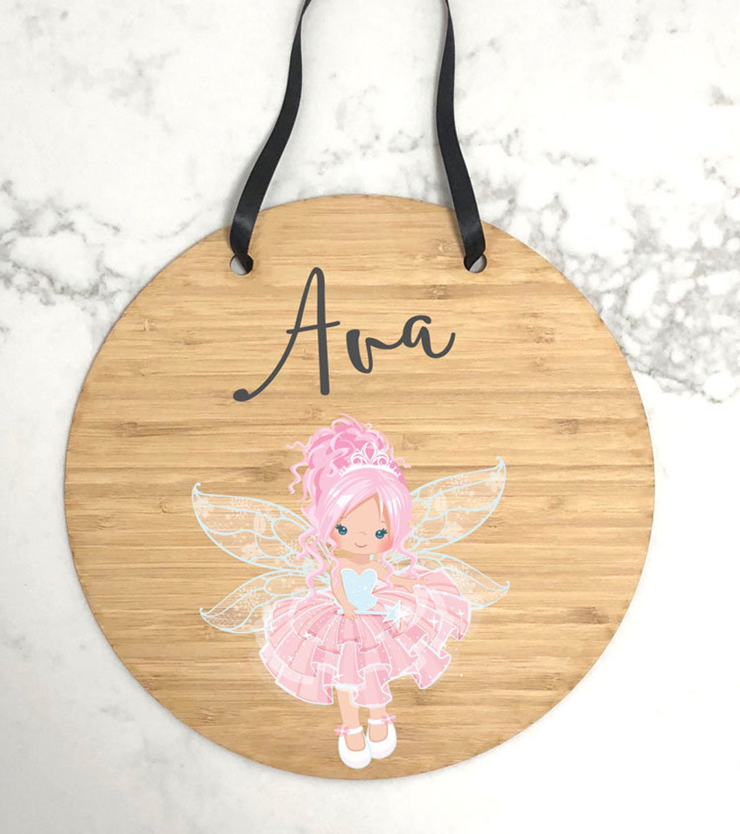 Girls Gift - Personalised Fairy Wooden Hanging Sign | Pink Fairy | Door ...
