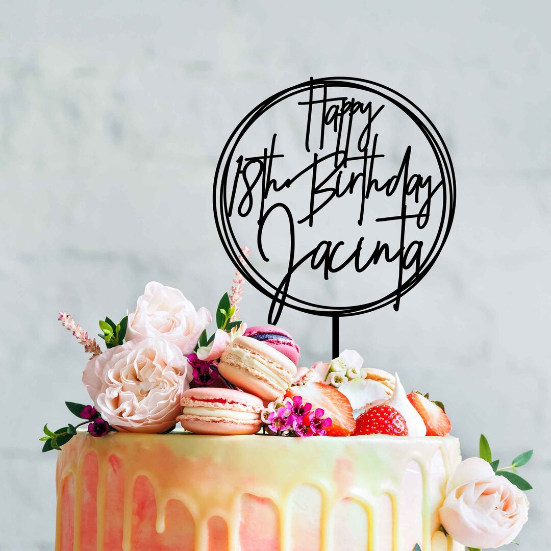 Personalised Birthday Cake Topper Custom Name Cake Topper Round Circle ...
