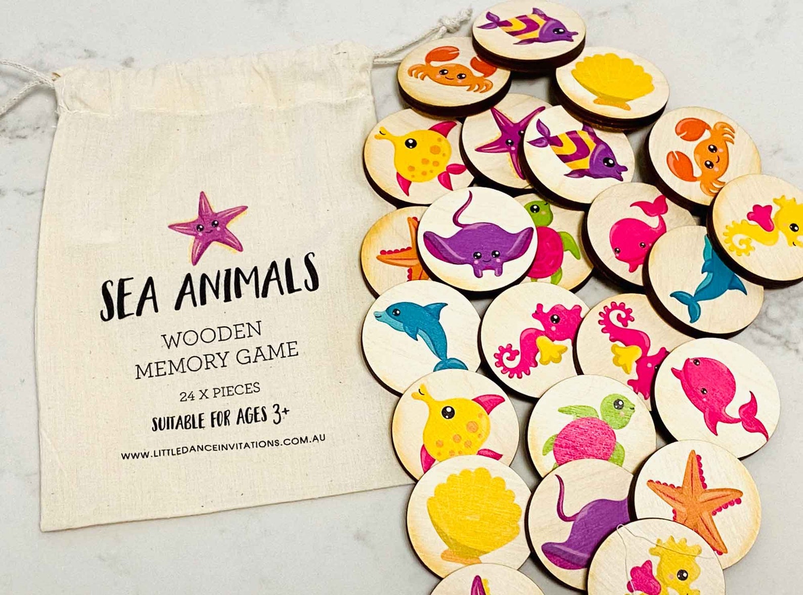 Sea Animals Themed Wooden Memory Game Make a Match Wood | Etsy