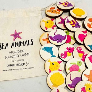 Sea Animals Themed Wooden Memory Game - Make a Match Wood Matching ...