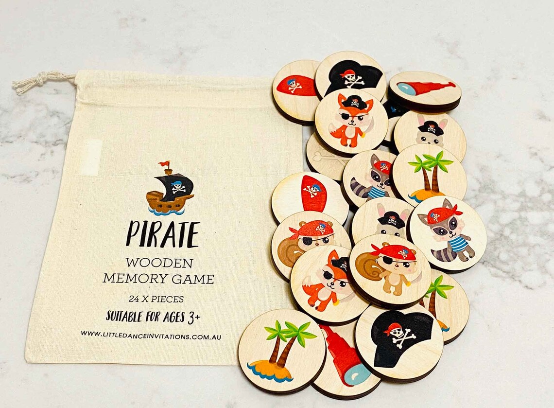 Pirate Themed Wooden Memory Game Make a Match Wood Matching - Etsy
