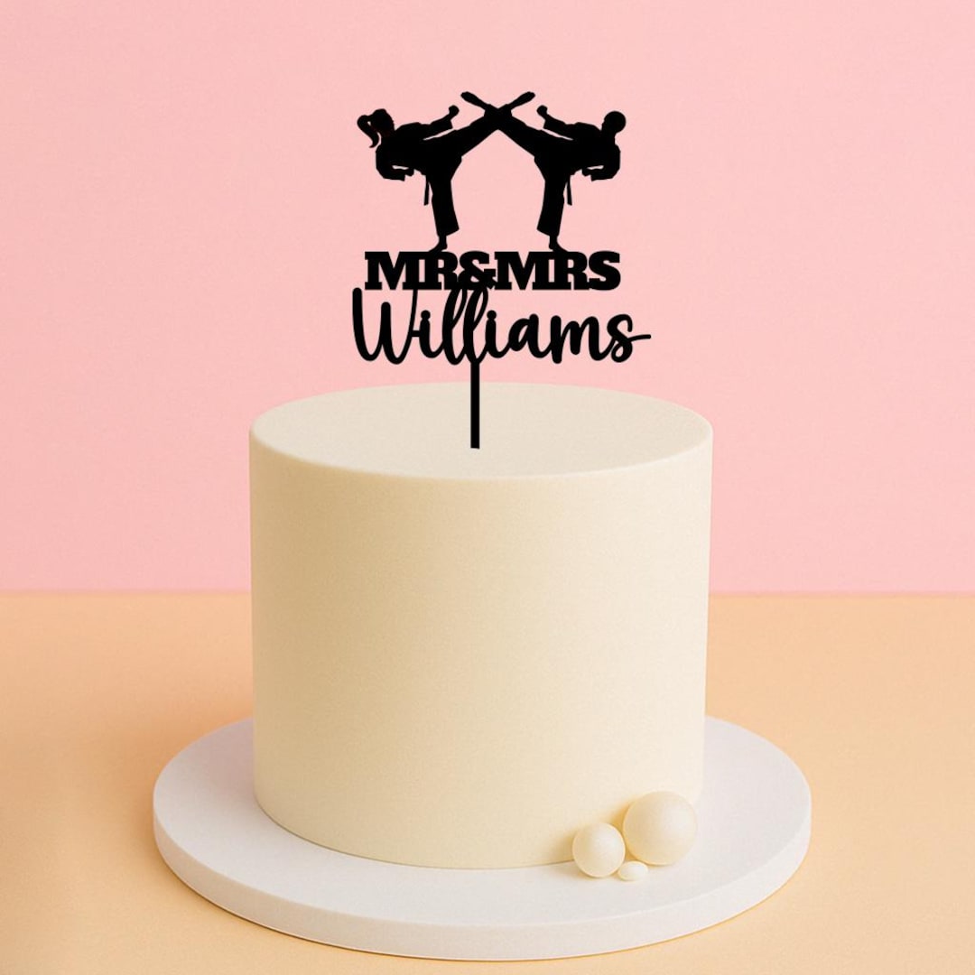 Karate Couple Wedding Cake Topper – Mr & Mrs Kicking Bride and Groom ...