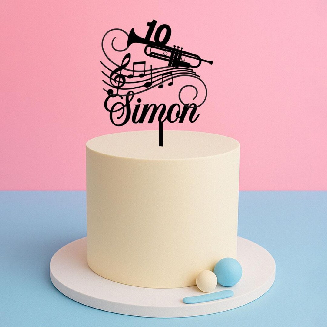 Trumpet Music Cake Topper | Personalised Age & Name | Musical Notes ...