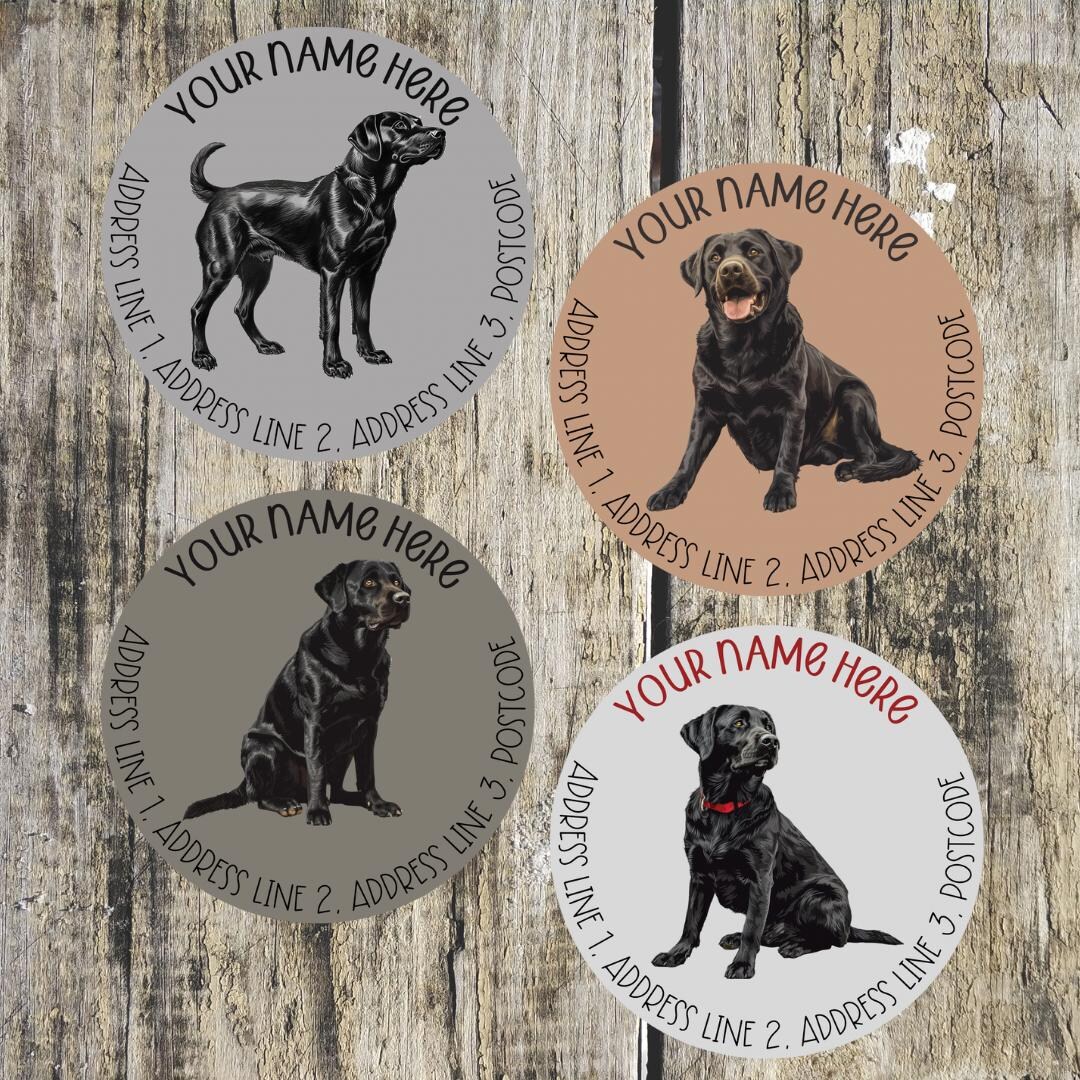 Round Black Labrador Address Labels - Etsy