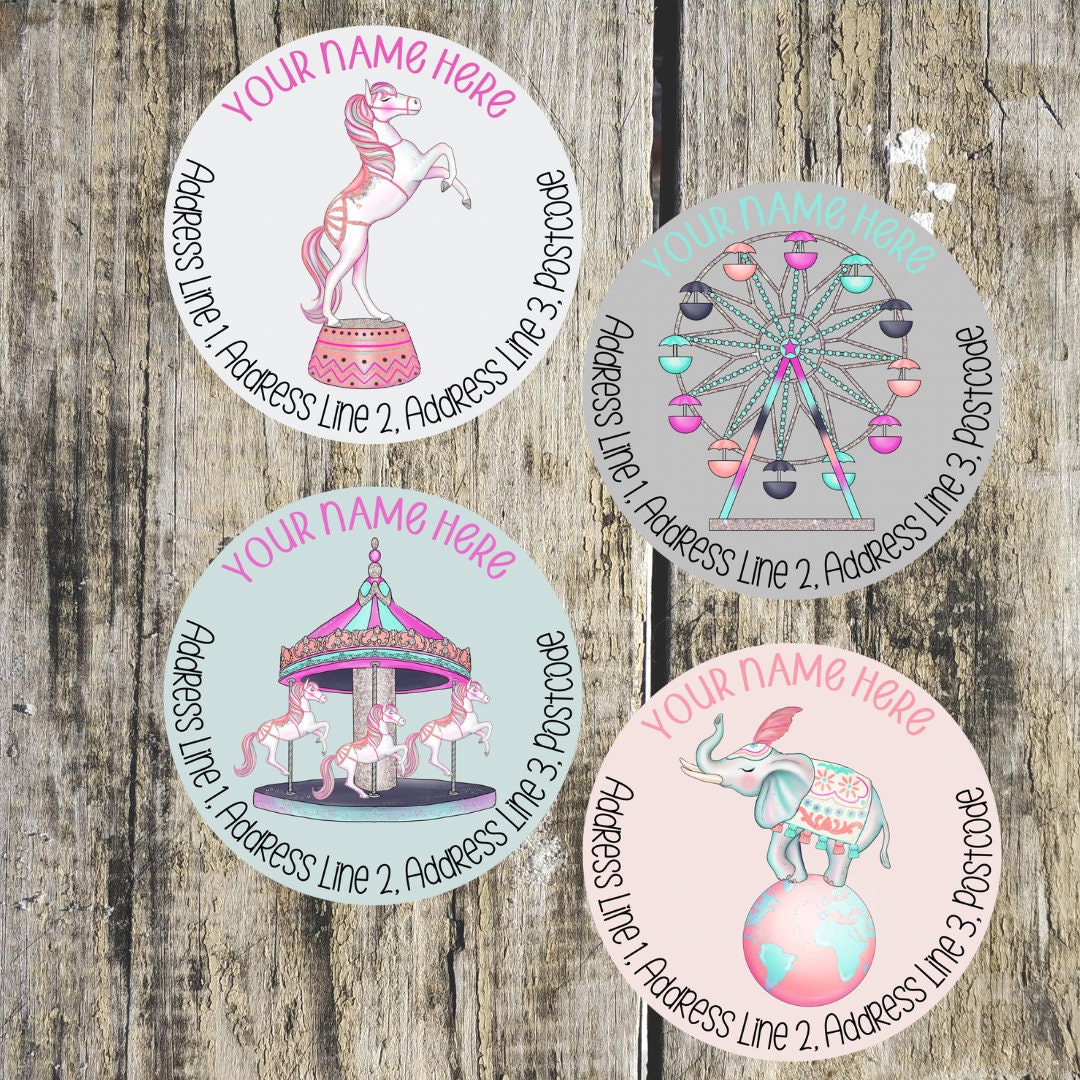 Vintage Circus Printable Address Labels Theme Park Ticket Editable