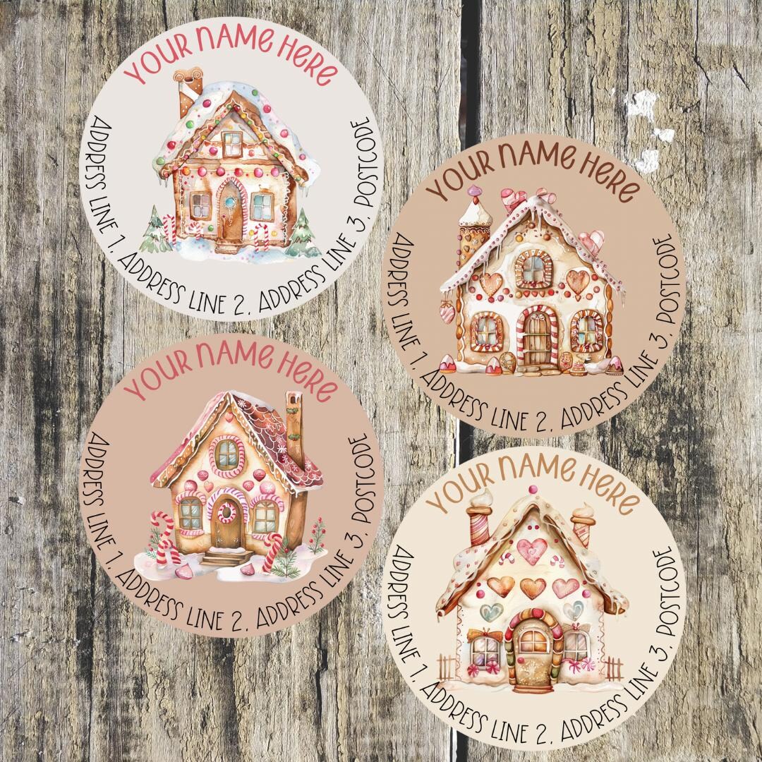 Round Pastel Gingerbread House Address Labels Mixed Sheet - Etsy