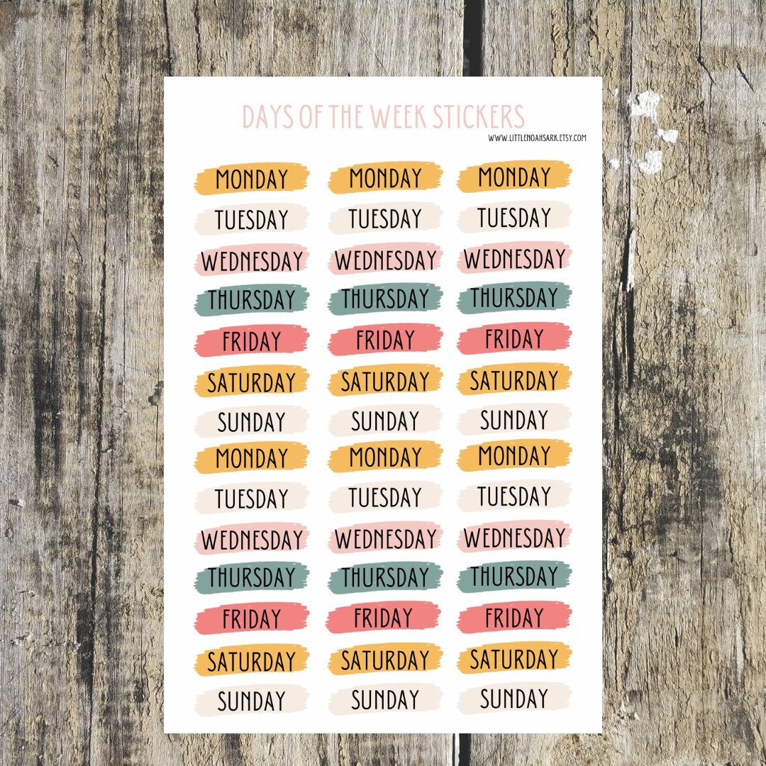 Days of the Week Stickers - Etsy