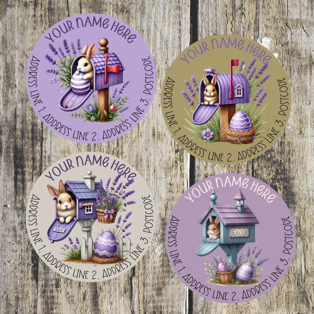 Round Purple Easter Mail Address Labels Mixed Sheet - Etsy