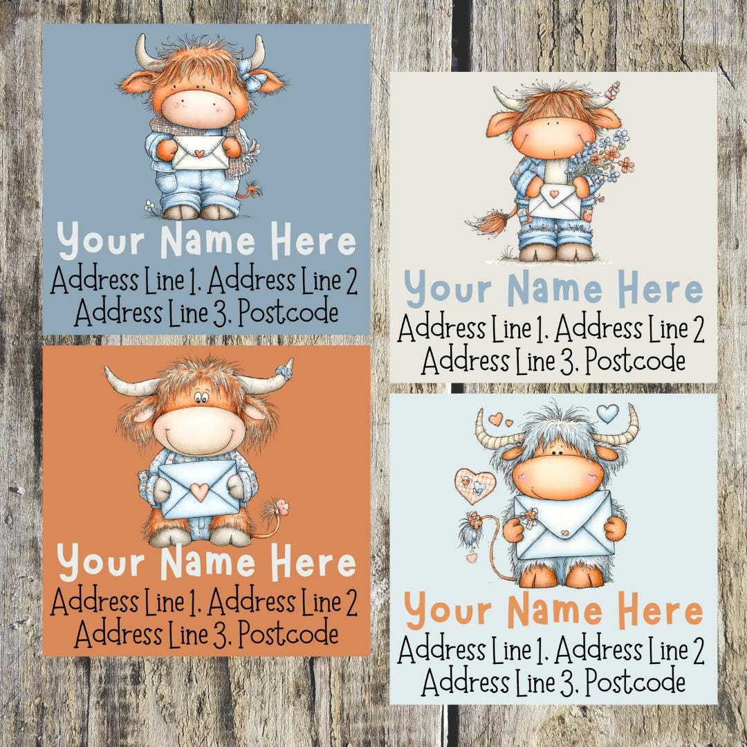 Highland Cow Envelope Address Labels Mixed Sheet - Etsy