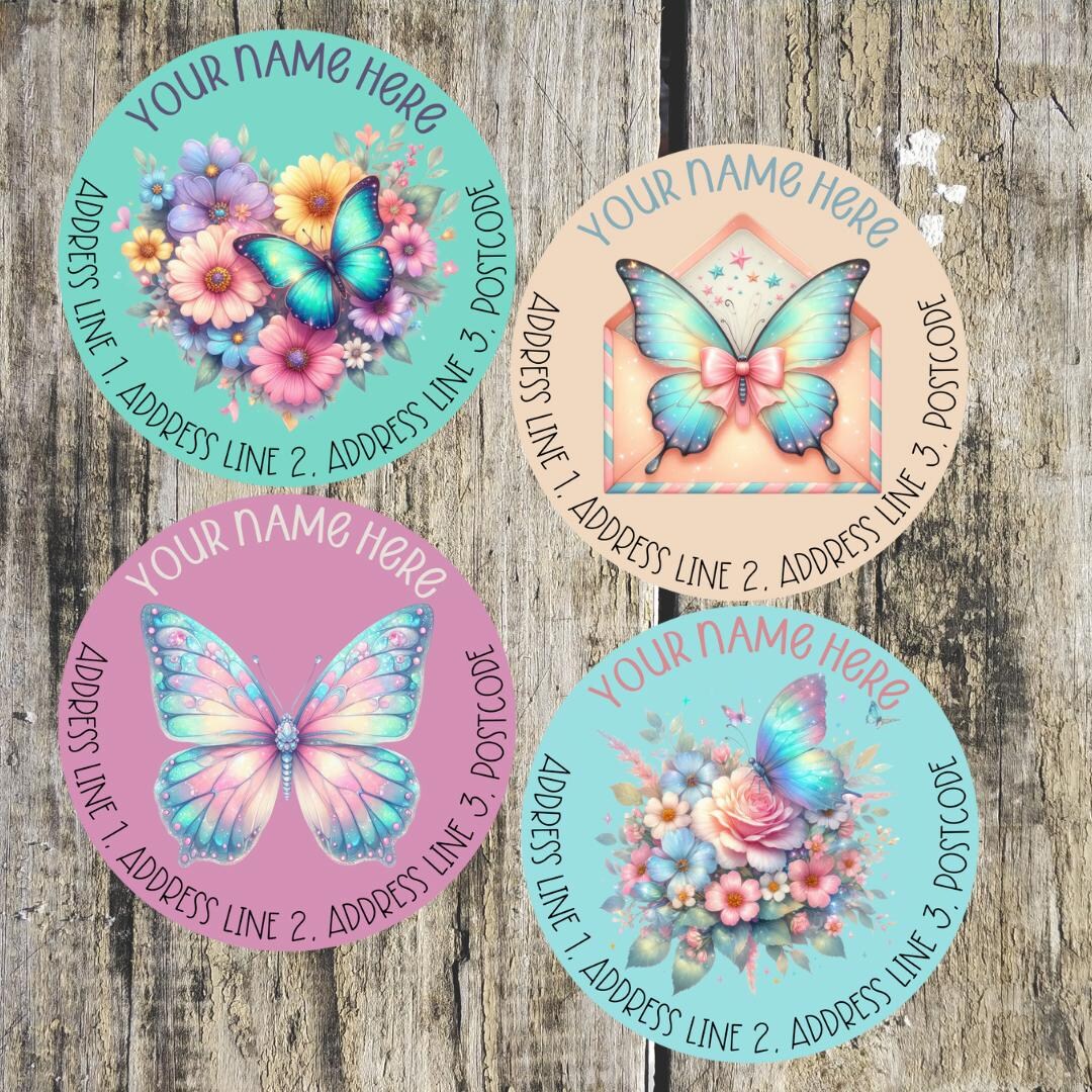 Round Butterfly Address Labels Mixed Sheet - Etsy