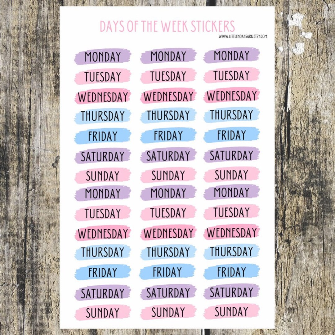 Days of the Week Stickers - Etsy
