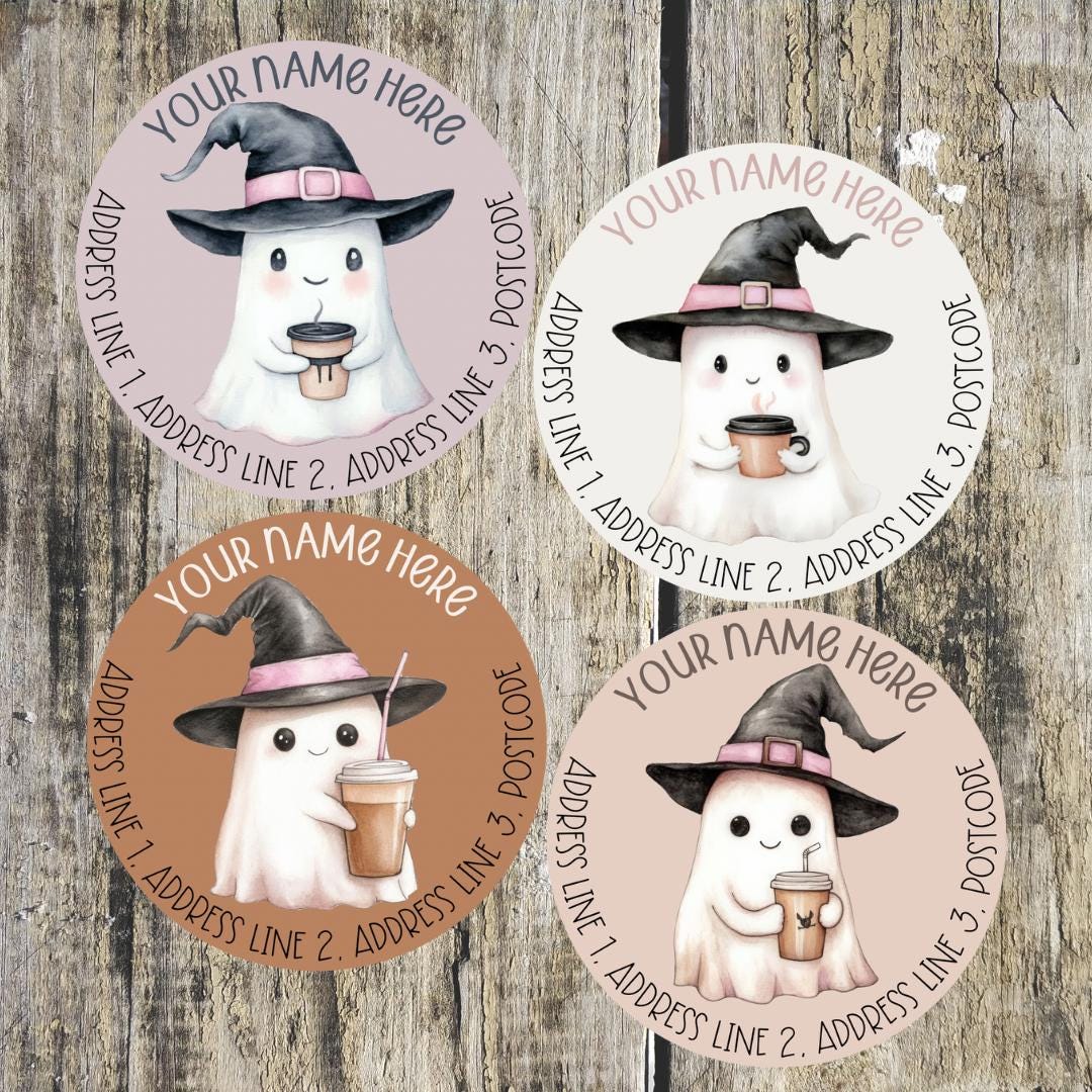 Round Ghost Coffee Labels Mixed Sheet - Etsy