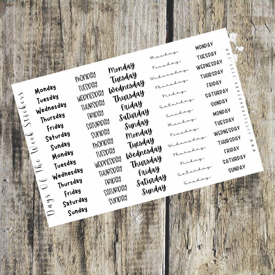 Days of the Week Script Stickers - Etsy