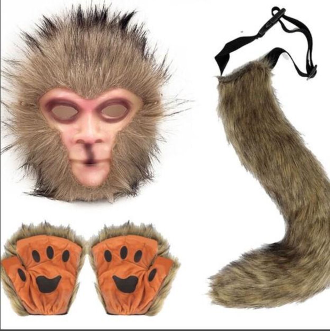 Monkey Quadrobic Set Mask, Tail, Gloves Quadrobic Costume Set - Etsy