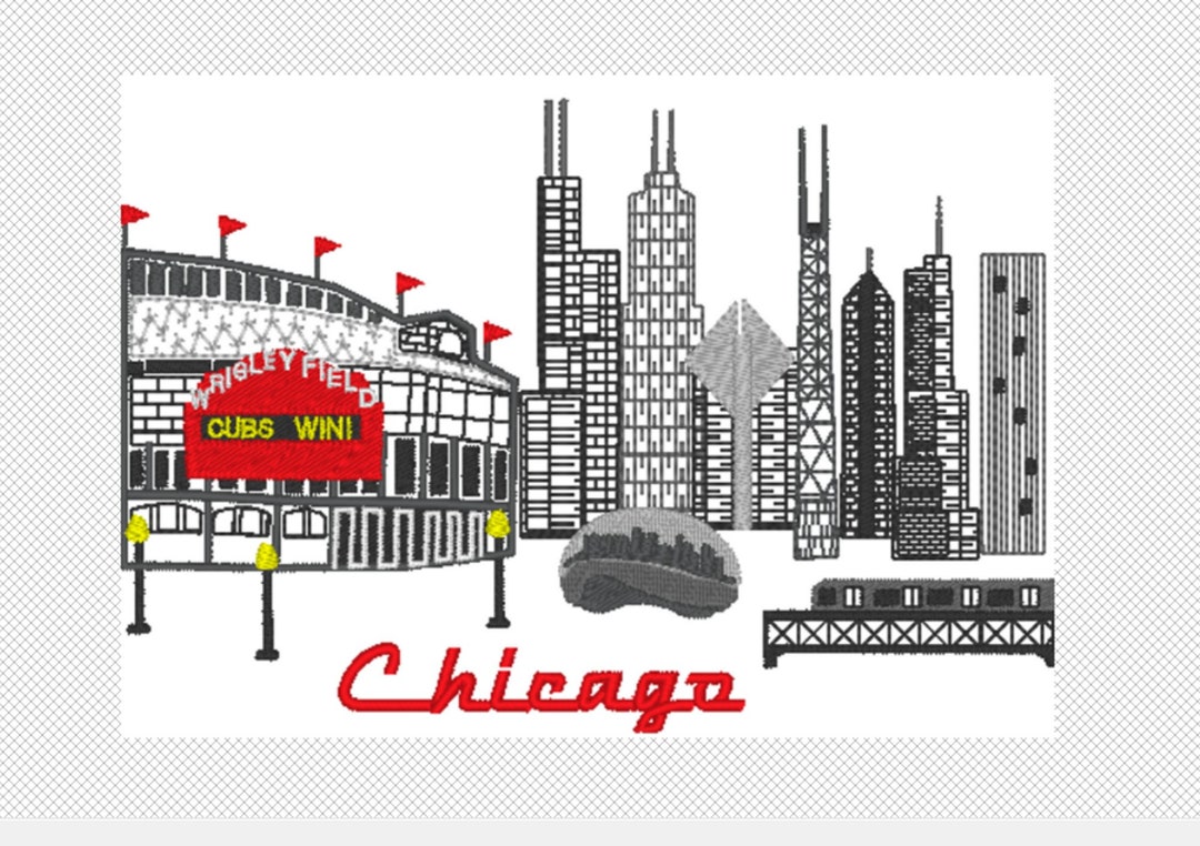 Chicago City Skyline - City Scape - Travel Machine Embroidery ...