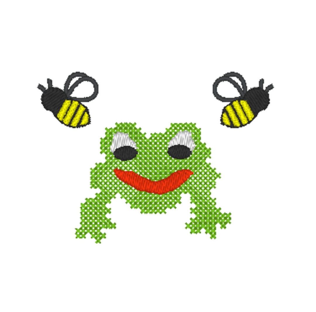 Frog and Bee Cross Stitch Machine Embroidery- Miniature Design - Etsy