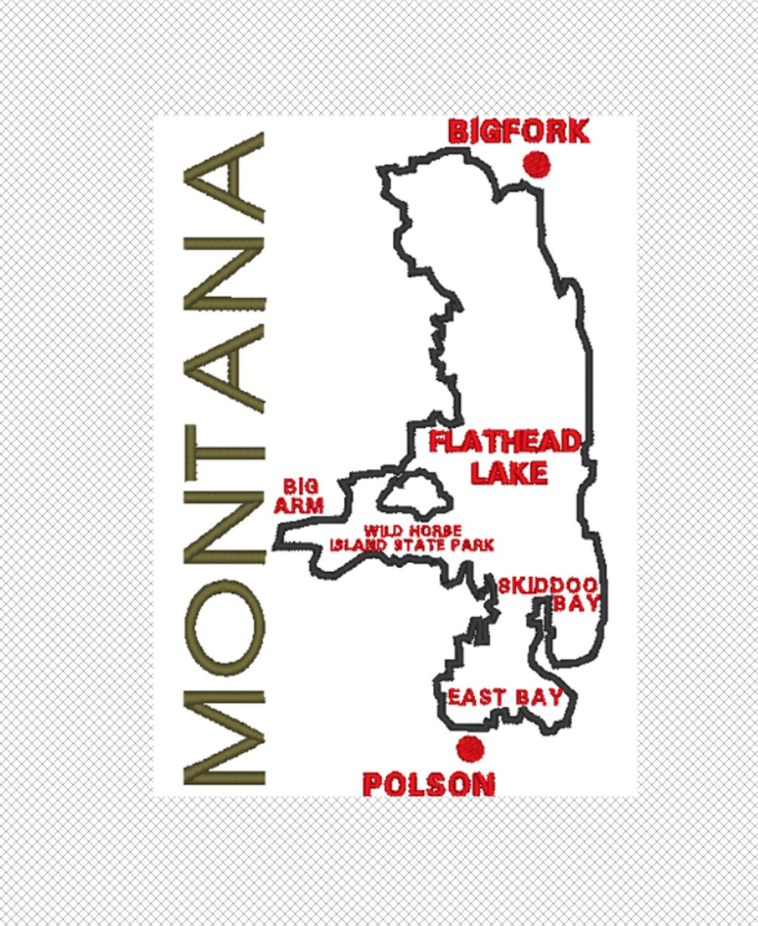 Flathead Lake Montana Embroidery Design File, 2 Sizes, Instant Download ...