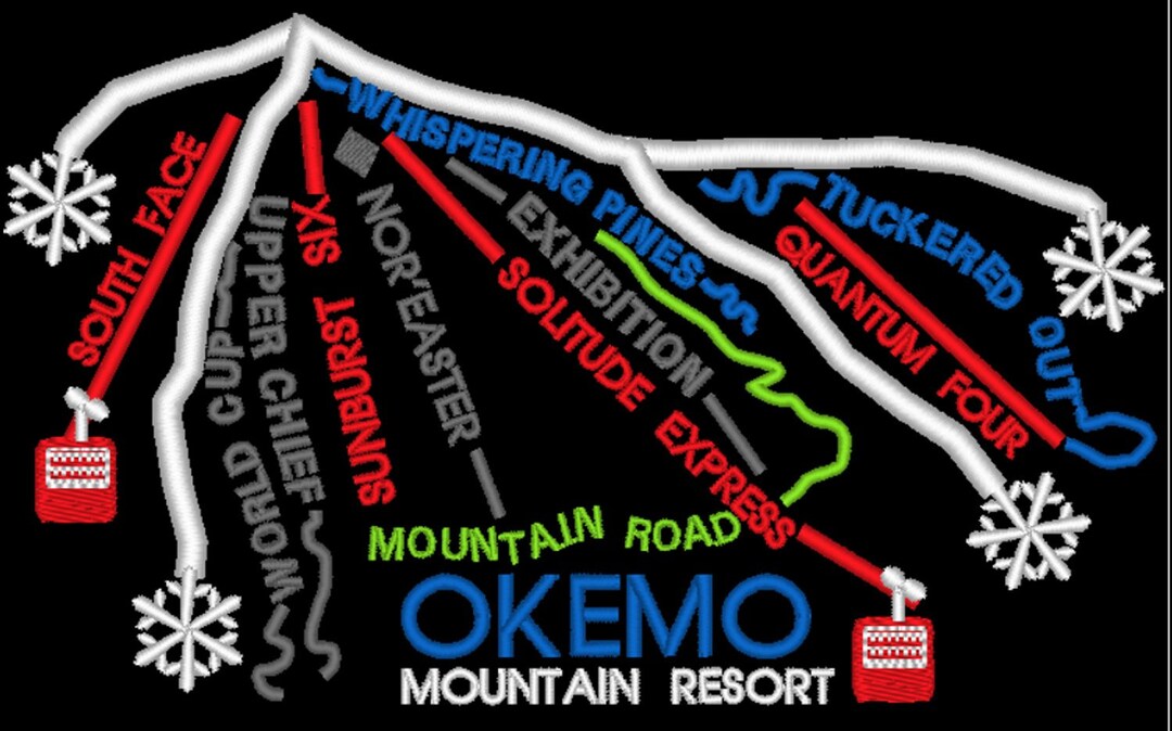 A Okemo Mountain Resort Ski Trail Map Embroidery Design File - Multiple ...