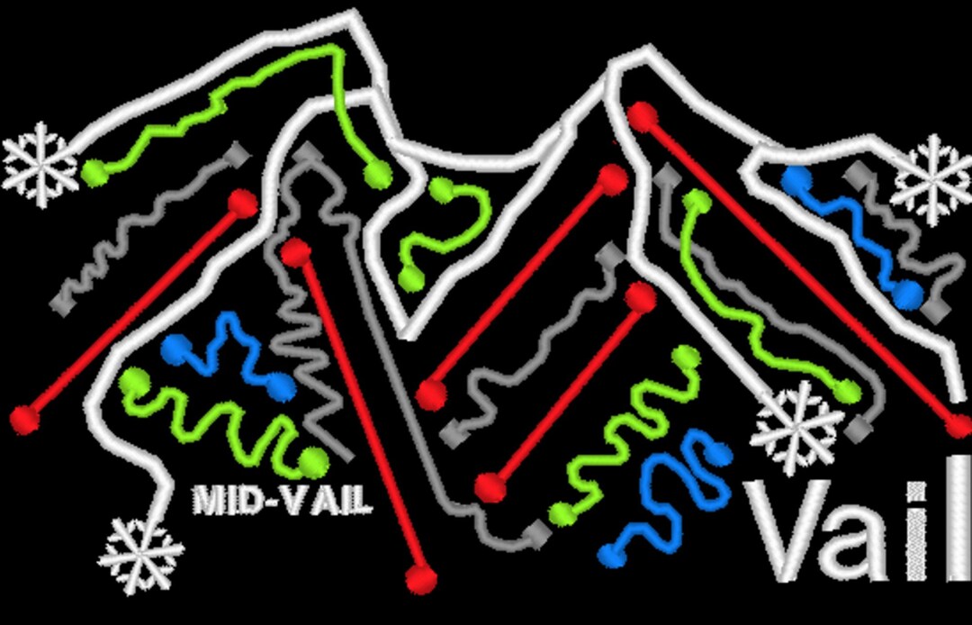 A Vail Colorado Ski Trail Map Embroidery Design File -NO TEXT VERSION ...