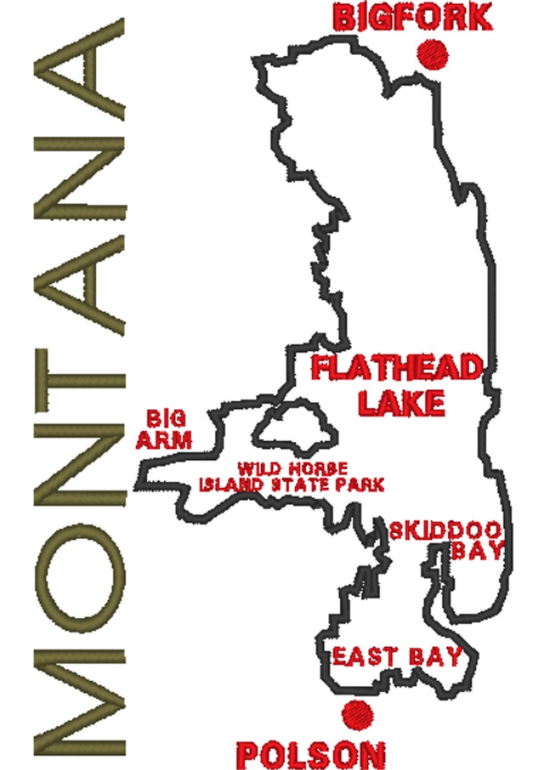 Flathead Lake Montana Embroidery Design File 2 Sizes Instant | Etsy
