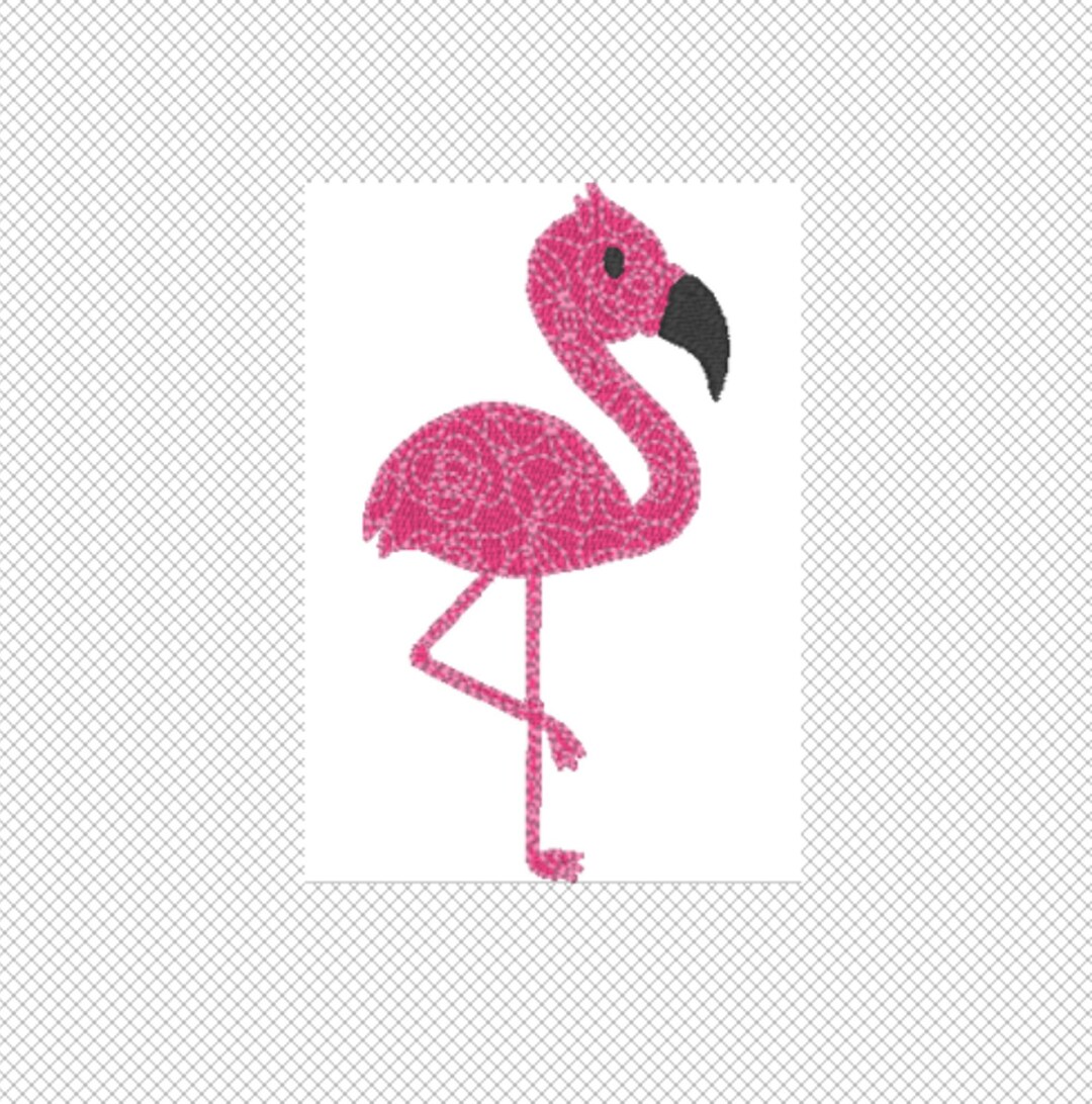 Pink Flamingo With Rose Motif Overlay Embroidery Design File - Multiple ...