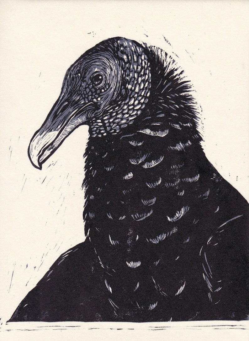 Black Vulture Handmade Linocut Print, 9" X 12" - Etsy