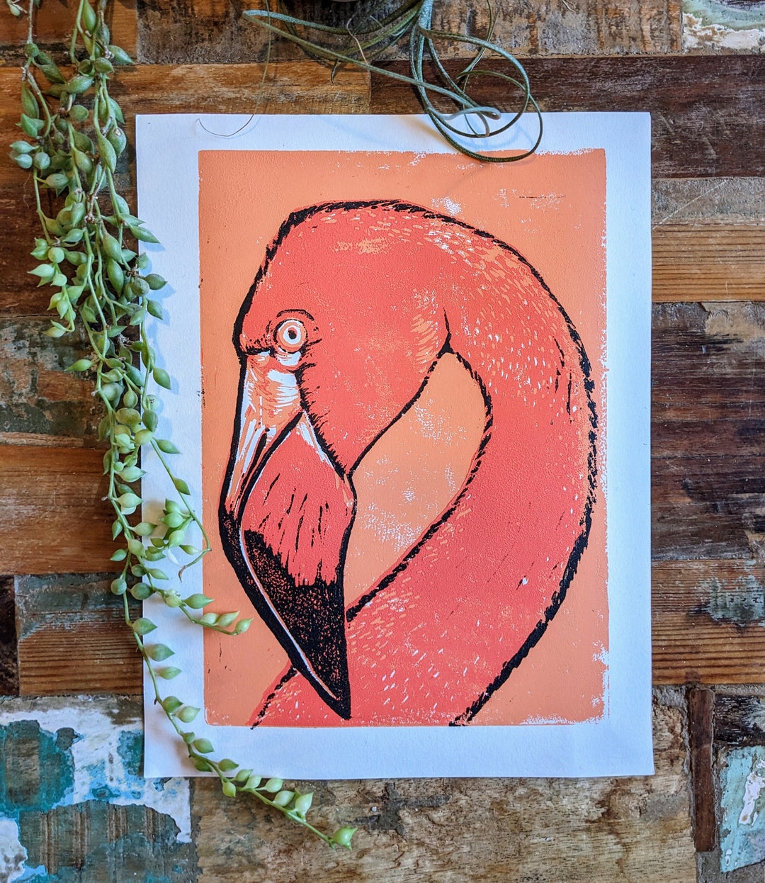 Pink Flamingo 6"x8", Handmade Linocut Print, Limited Edition - Etsy
