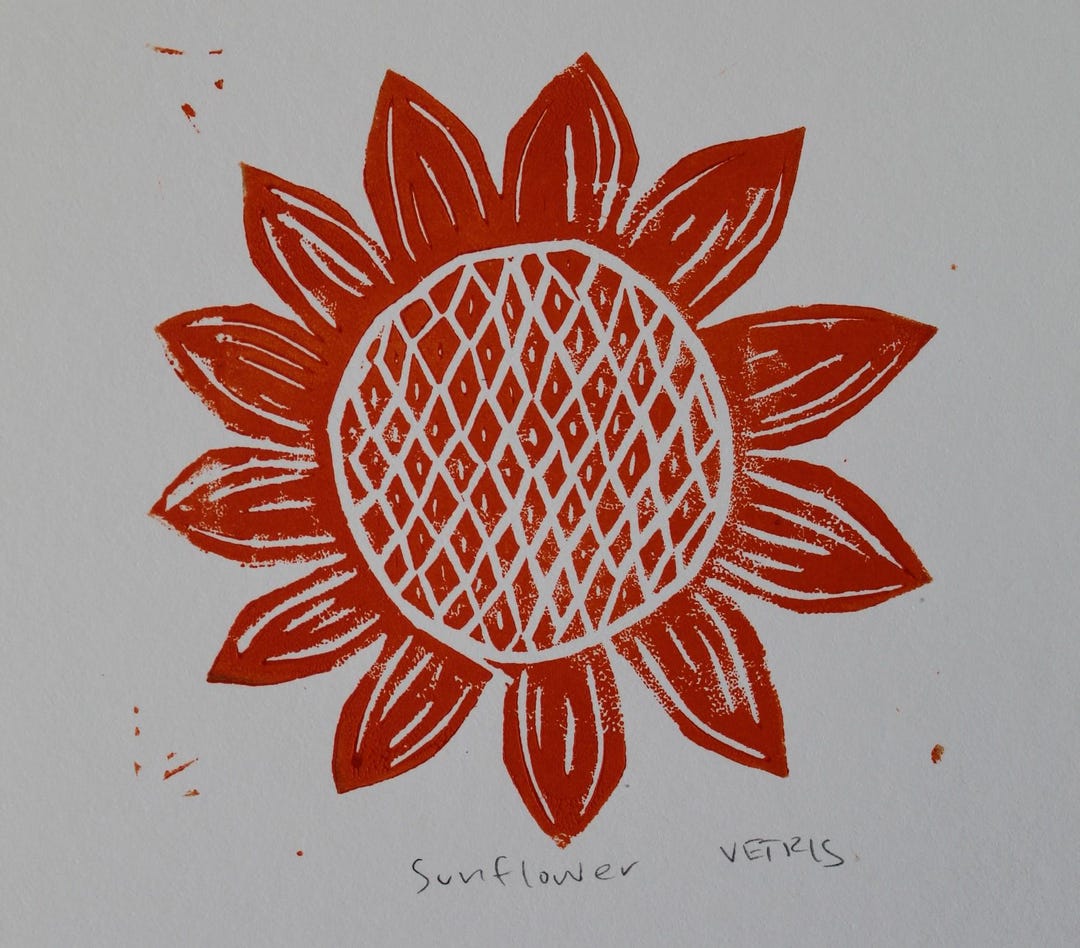 Garden Sunflower Linocut Handmade Block Print 5x7 - Etsy