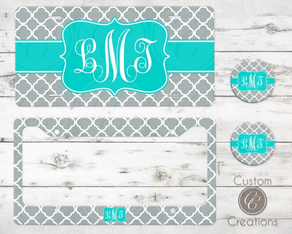 Personalized Monogram License Plate Frame and Car Coasters - Etsy