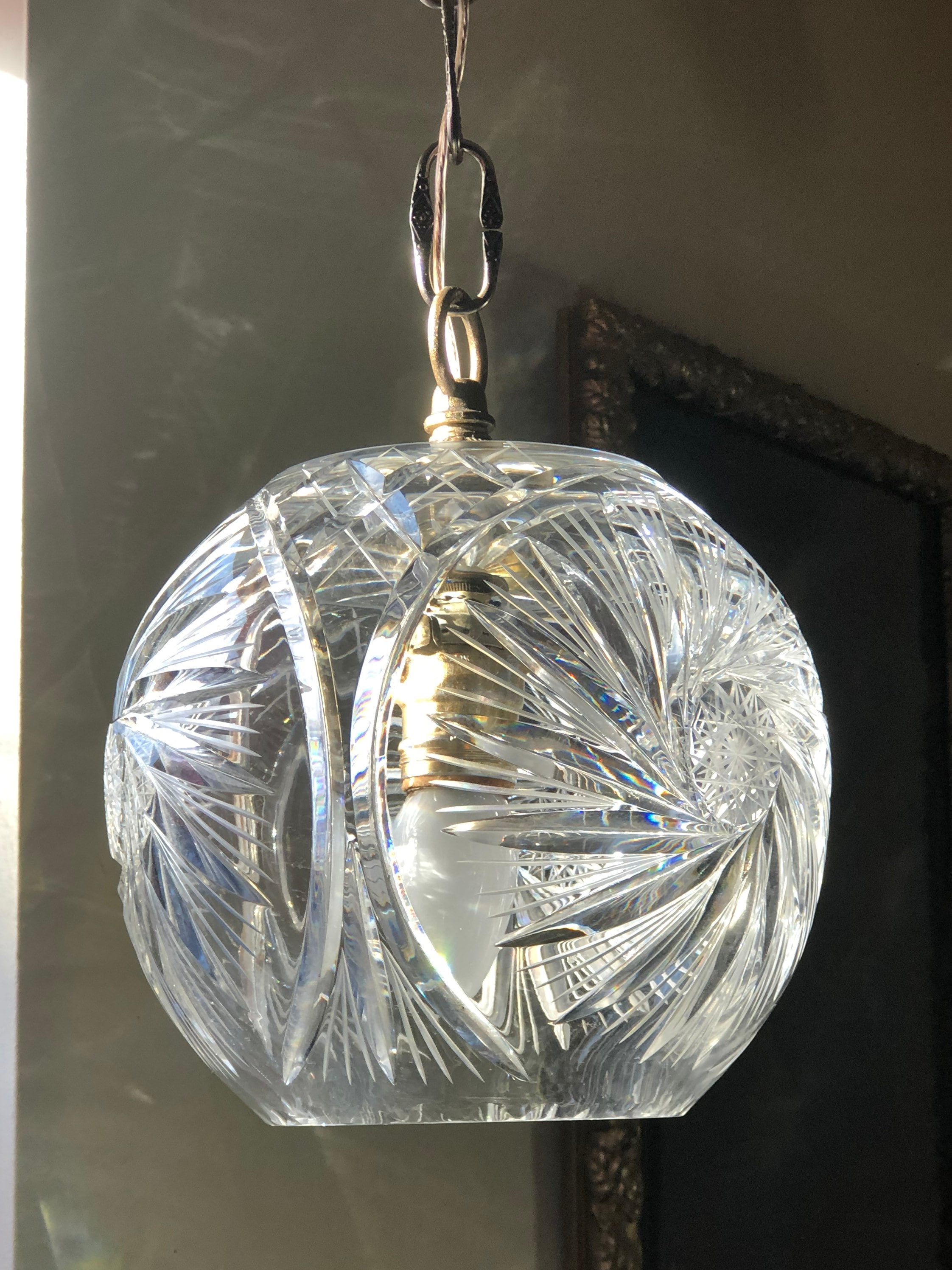 Antique American Cut Glass Crystal Pendant Lamp Pinwheel Design Re ...
