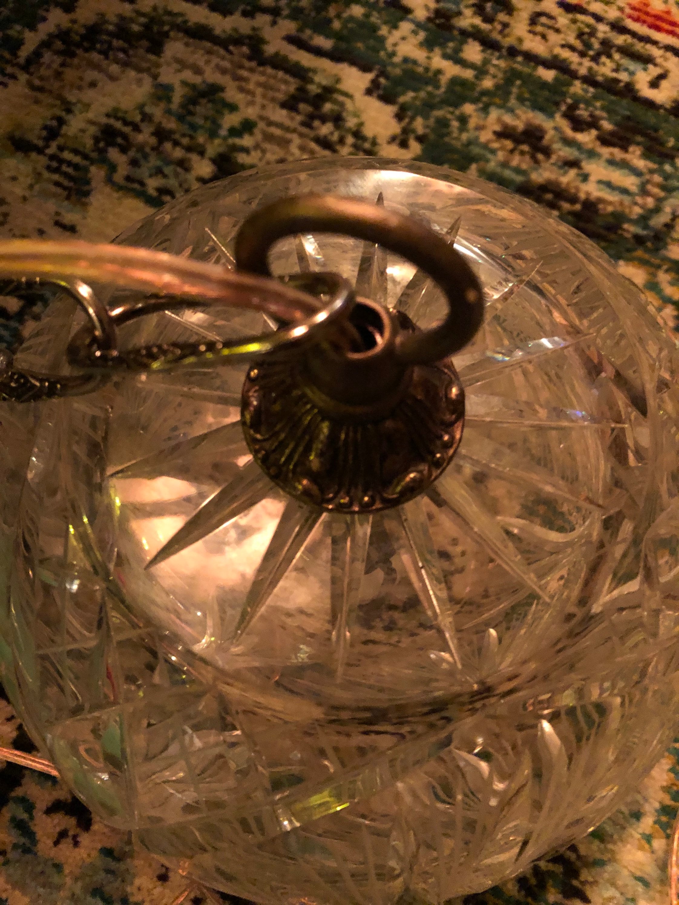 Antique American Cut Glass Crystal Pendant Lamp Pinwheel Design Re ...