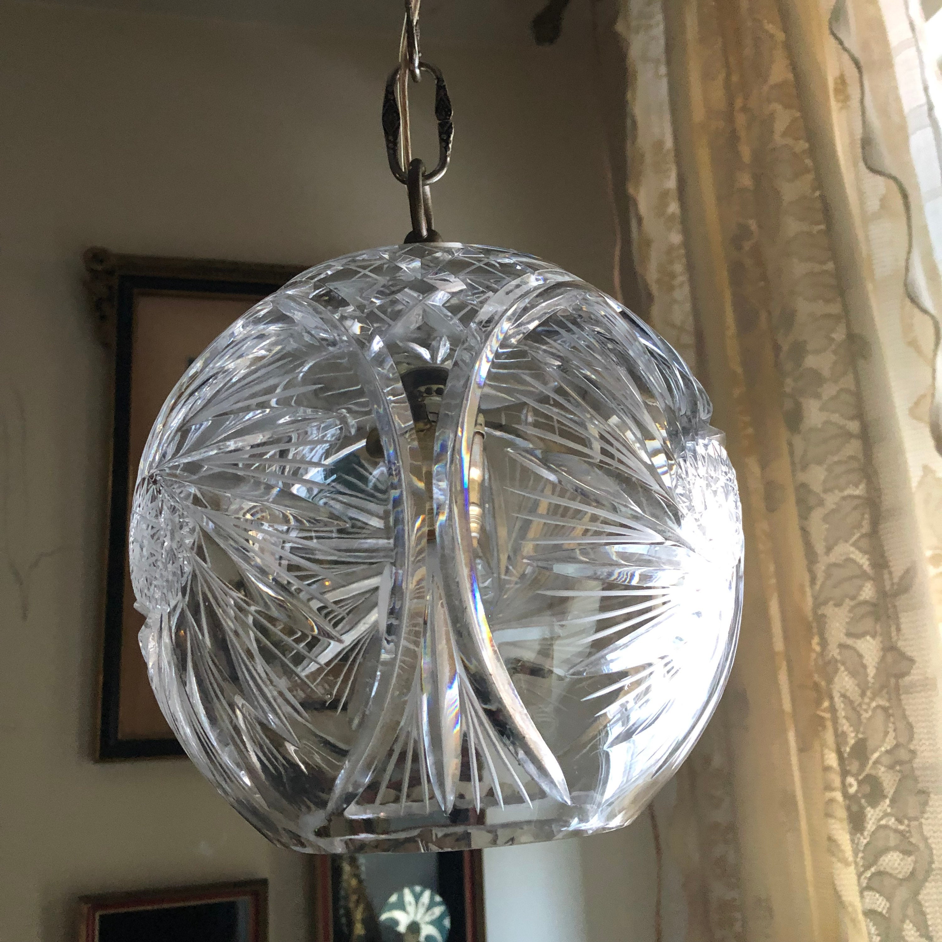 Antique American Cut Glass Crystal Pendant Lamp Pinwheel Design Re ...