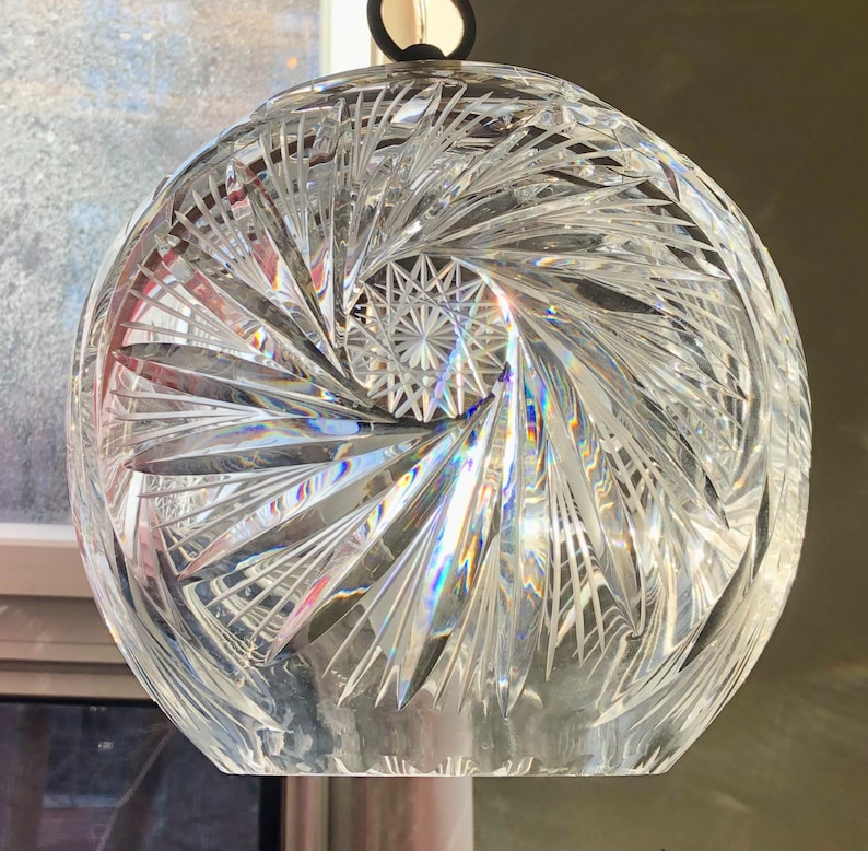 Antique American Cut Glass Crystal Pendant Lamp Pinwheel Design Re ...